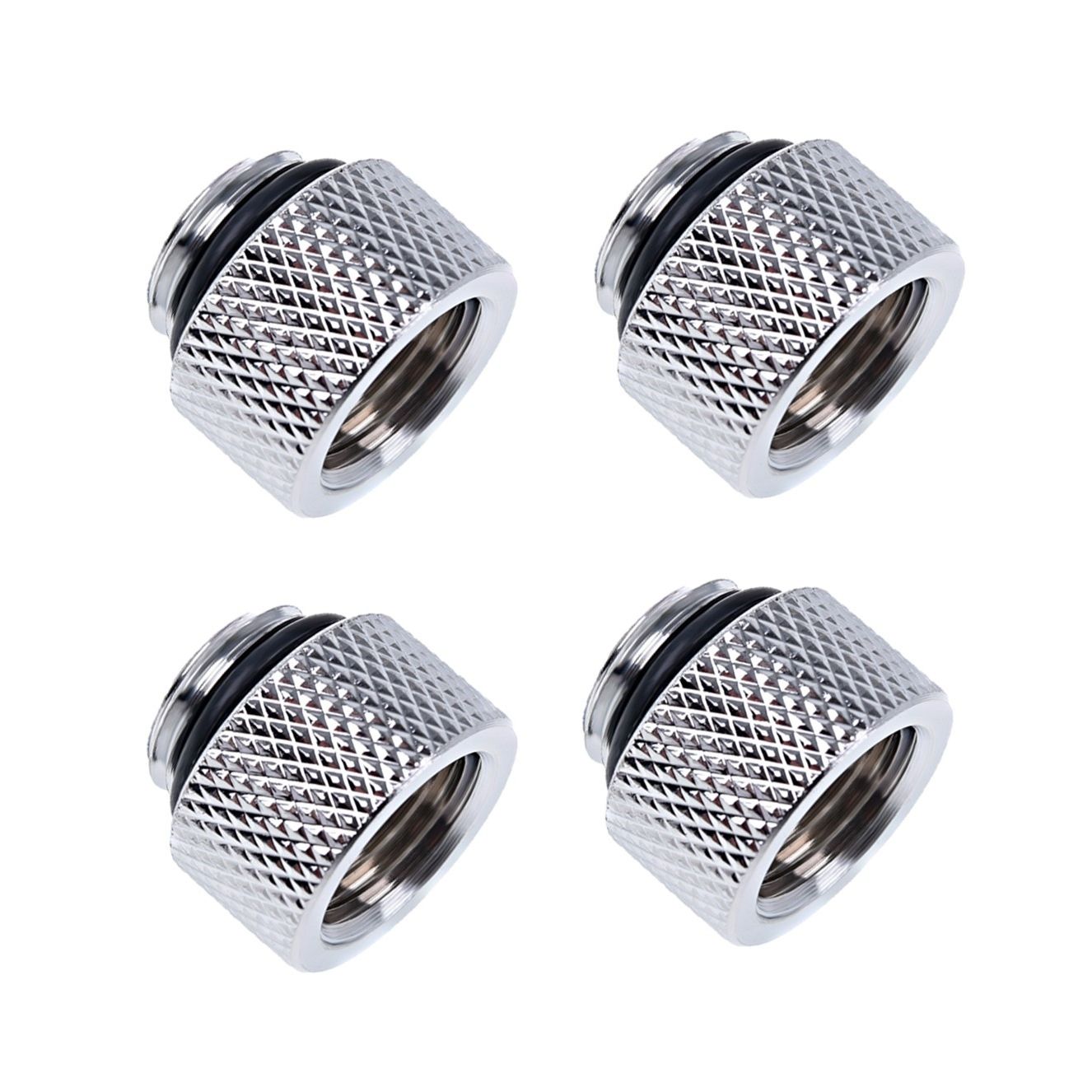 Alphacool Eiszapfen G1/4" Male to Female 10mm Extender Fitting, Chrome, 4-pack (701851183712)